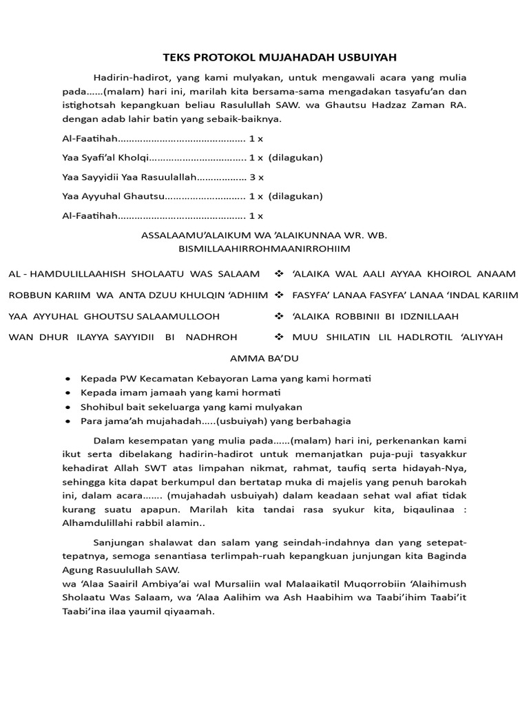 Protokol Mujahadah Usbuiyah | PDF | Memasak, Makanan, & Anggur