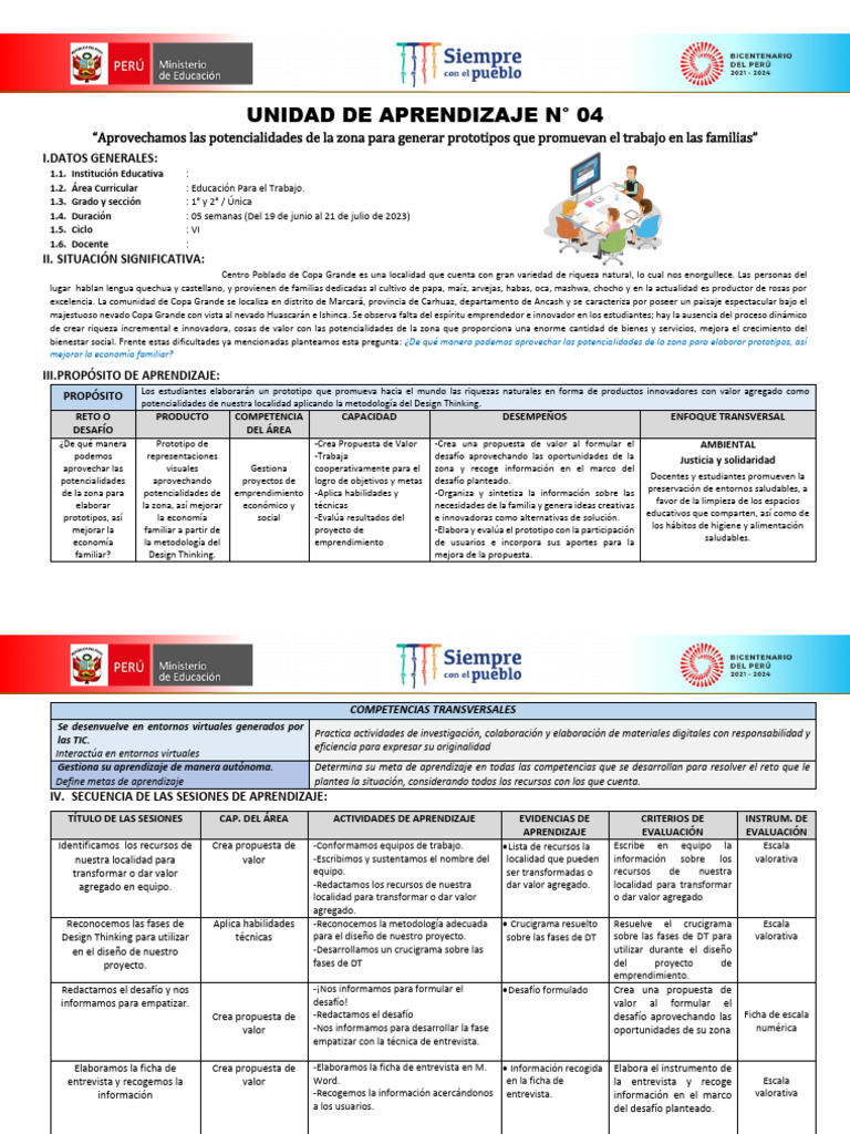 EPT Computación VI Ciclo 1y2 - 2023 Muestra Eda Sesiónficha | PDF | Aprendizaje | Iniciativa ...