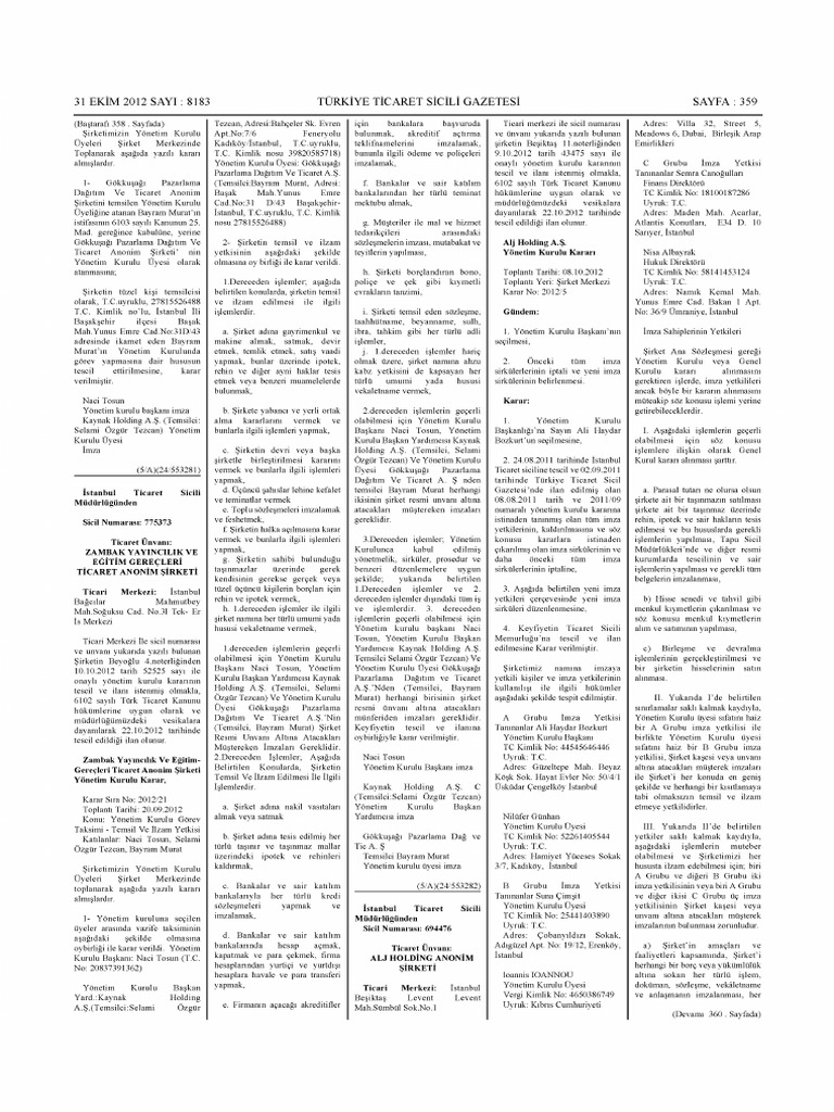 ALJ Holding AS Imza Sirkuleri | PDF
