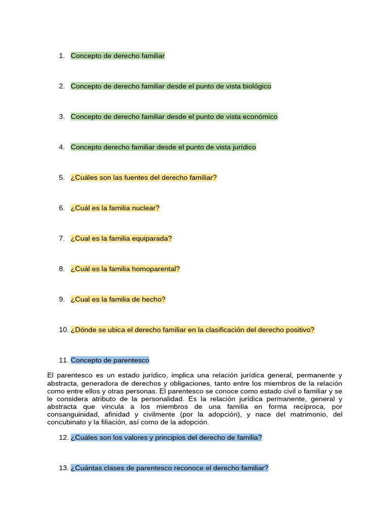 Guía Derecho Familiar | PDF | Parentesco | Divorcio