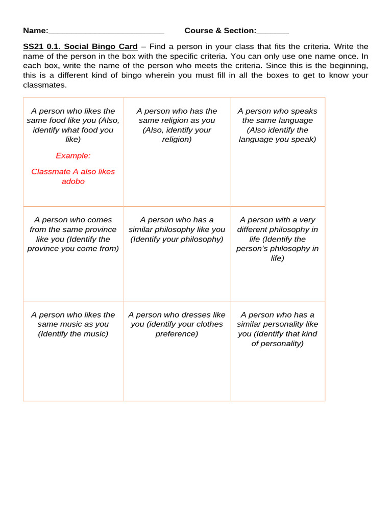 Social Bingo Card | PDF