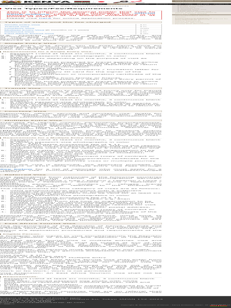 Visa TypesFeeRequirements KENYA Embassy of The Republic of Kenya in Japan | PDF | Travel Visa ...