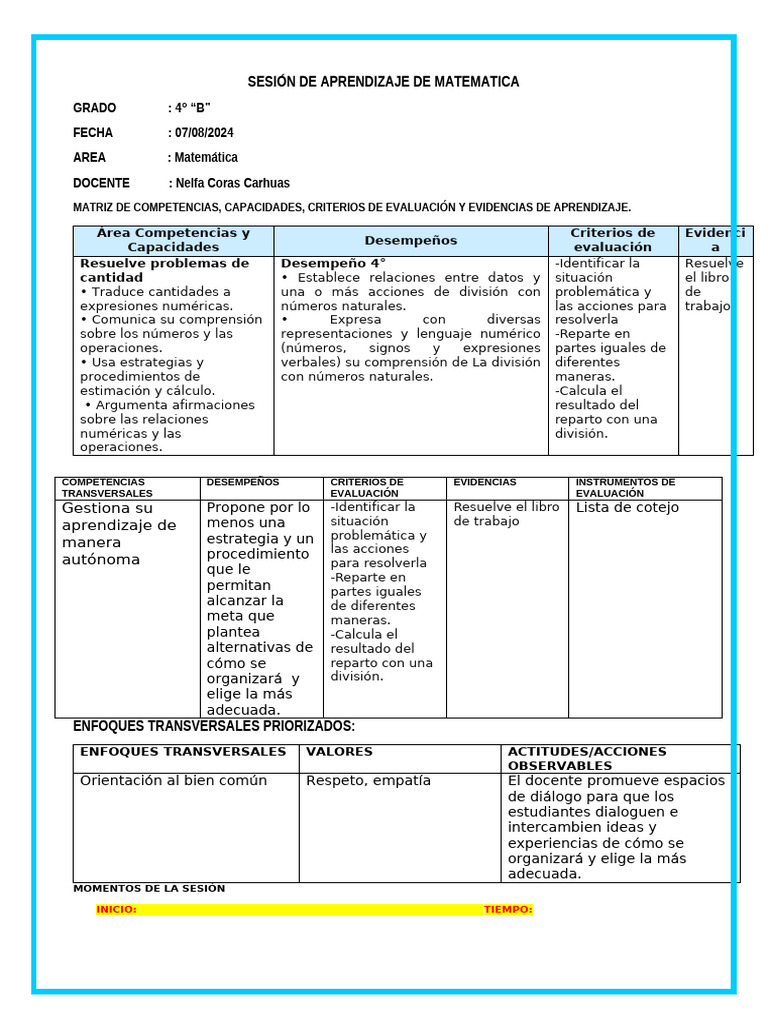Sesi. Mate. 07 Divis. Exacta | PDF | Evaluación | Aprendizaje