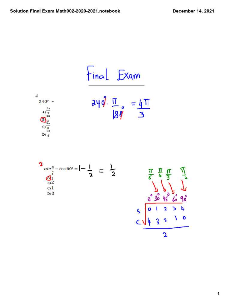 Math002 Final Exam Solutions | PDF | Euclidean Geometry | Mathematical Concepts
