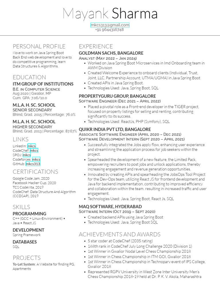 Mayank Sharma Resume | PDF | Software | Computer Science