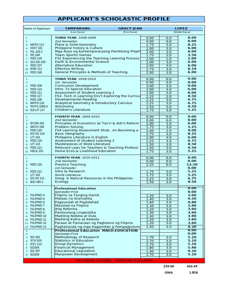 Teacher Applicant - Collegiate Record Senior Hs 1 | PDF | Microsoft ...