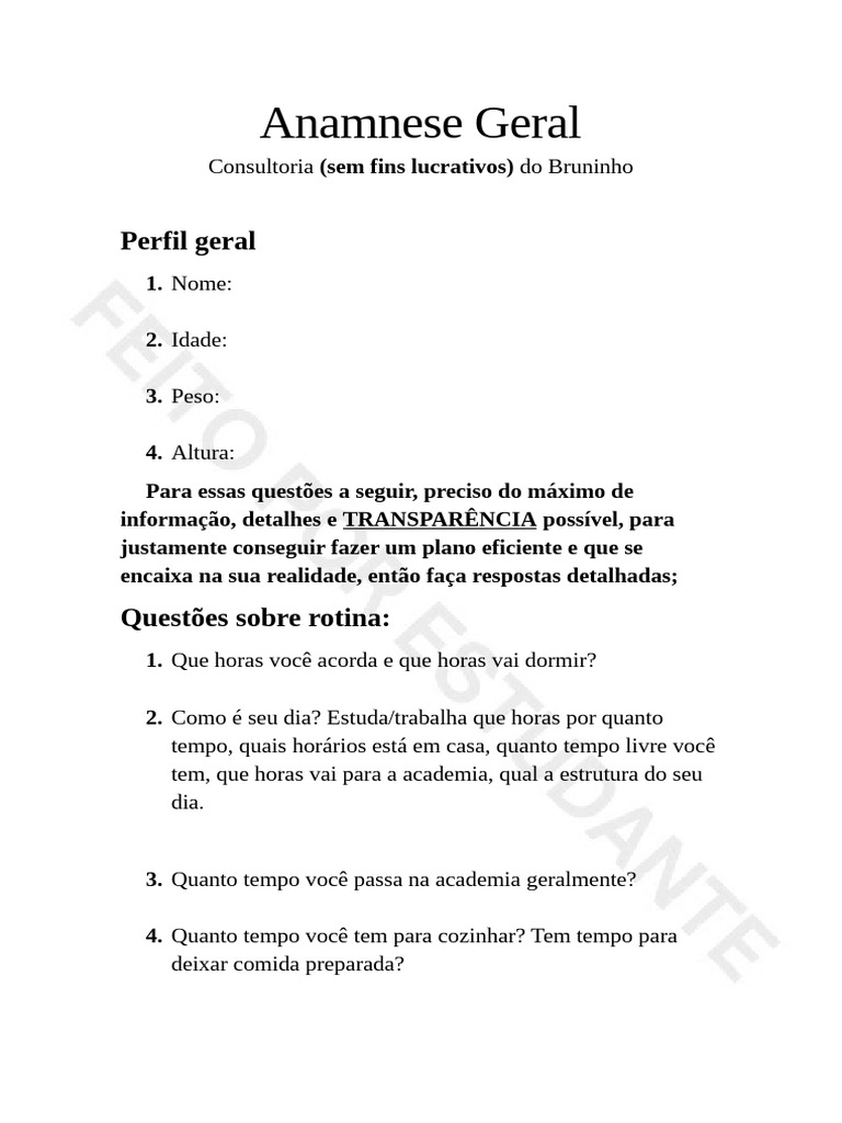 Anamnes e Geral | PDF