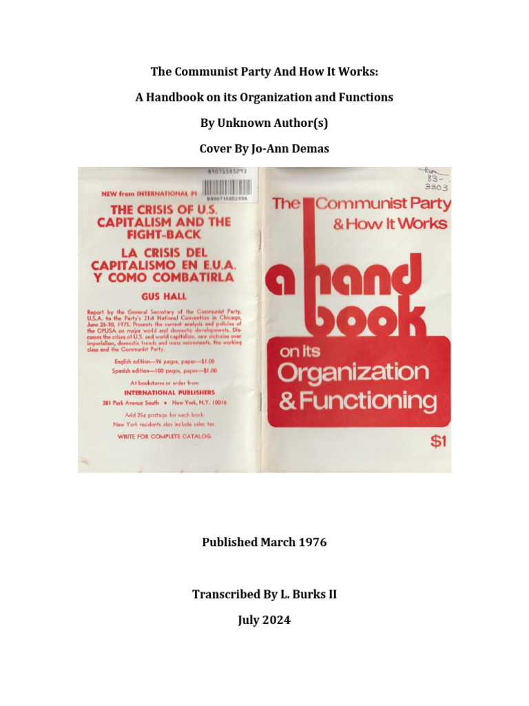 The Communist Party A Handbook (1976) | PDF | Socialism | Trade Union