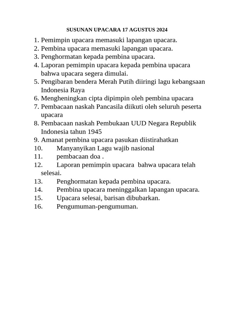 Susunan Upacara 17 Agustus 2024 | PDF | Kajian Bahasa Asing | Seni