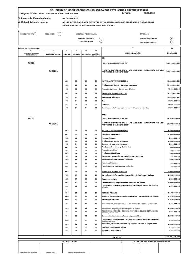 Formulario 302 Audct 2024 Traspaso | PDF | Presupuesto