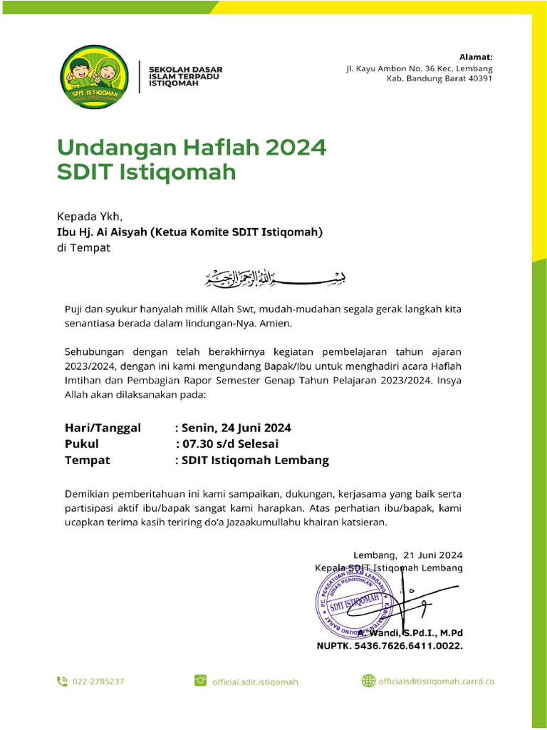 Undangan Haflah Bu Hj. Ai Aisyah | PDF