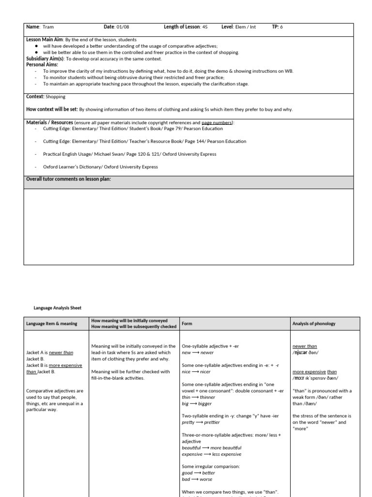 CELTA Teaching Practice 6 - Lesson Plan | PDF | Adjective | Human ...