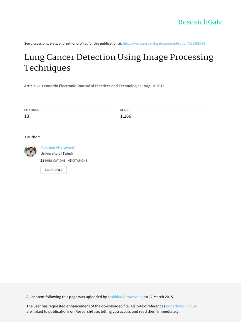 Lung Cancer Detection Using Image Proces | PDF | Image Segmentation ...
