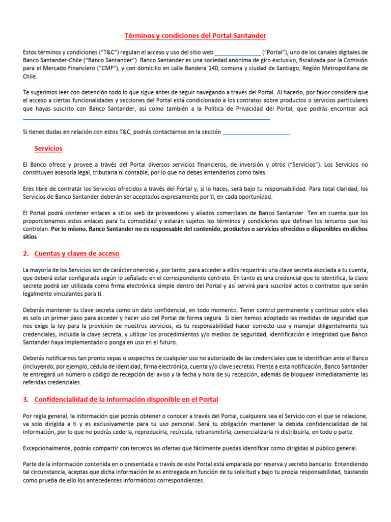 2023 Términos y Condiciones Portal Santander | PDF | Bancos | Propiedad intelectual