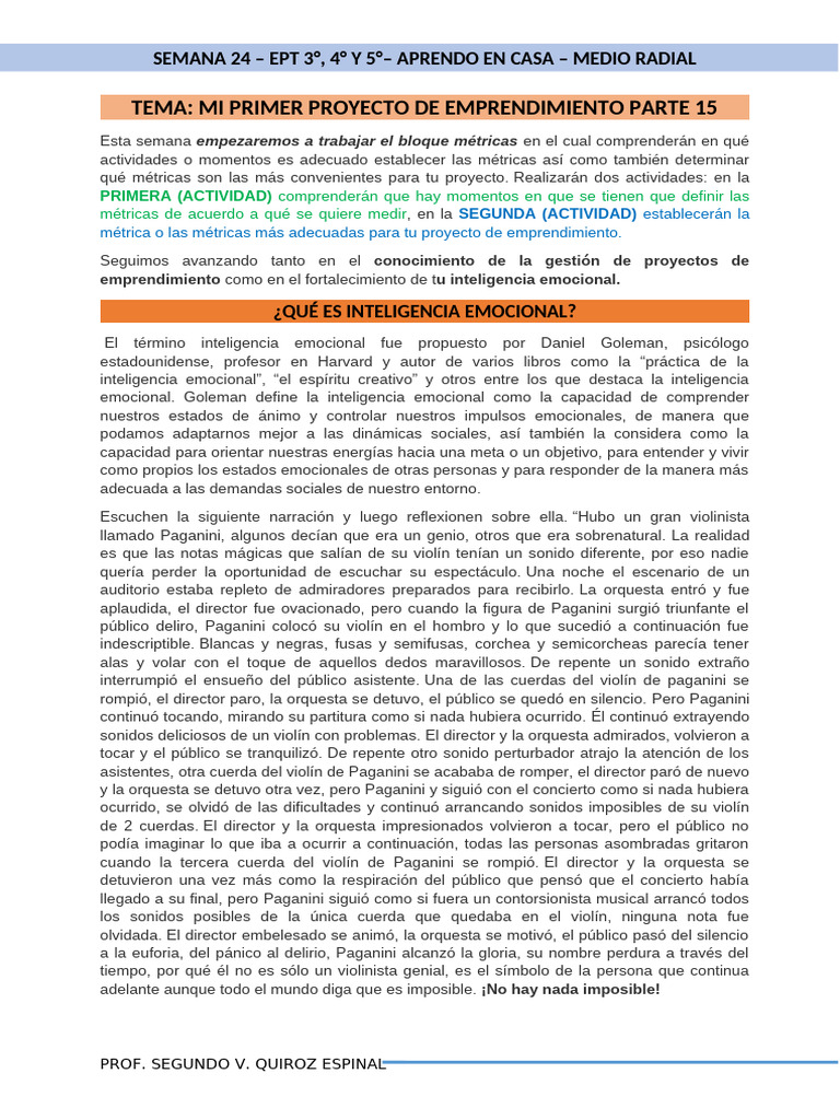 SEMANA 24 - EPT 3°,4°y5° | PDF | Inteligencia emocional | Inteligencia