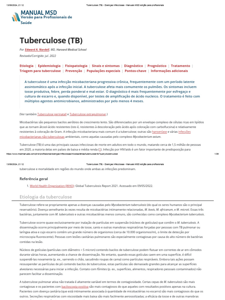 Tuberculose: Sintomas, Diagnóstico e Tratamento | PDF | Tuberculose ...