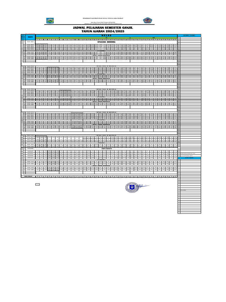 Revisi Jadwal Pelajaran Semester Ganjil TA. 2024-2025 Berlaku 16 Juli 2024 | PDF