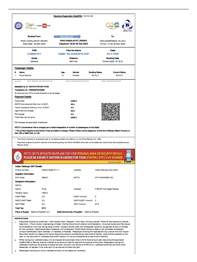 NR7514779108174782 ETicket | PDF | Identity Document