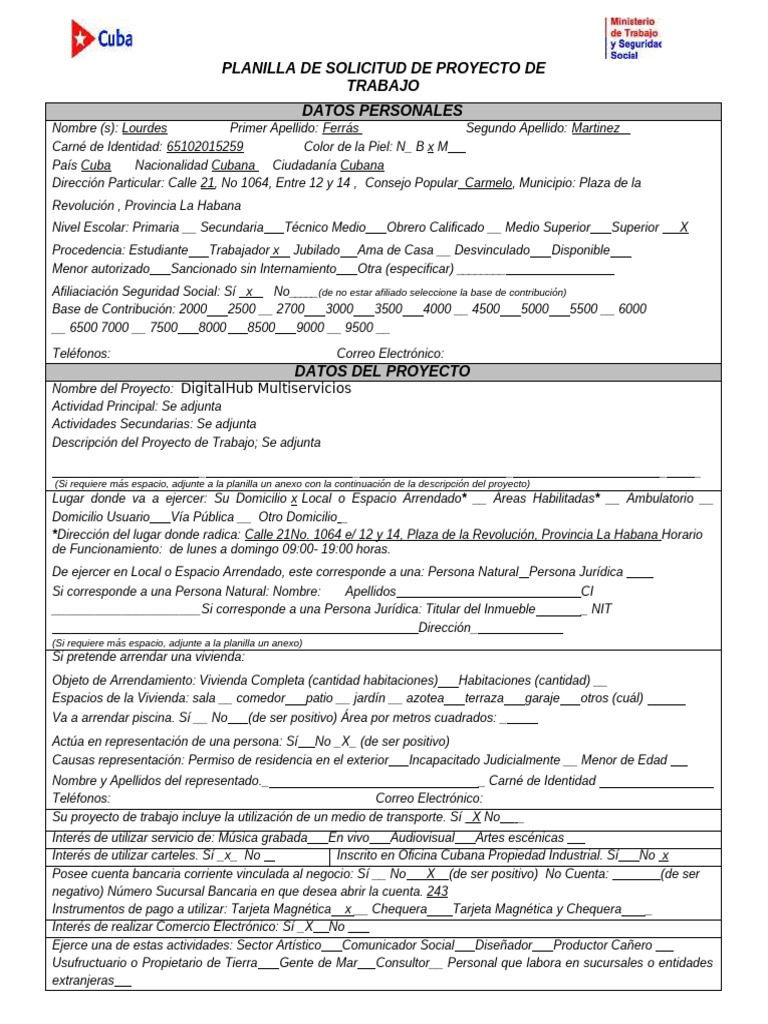 Planilla de Solicitud de Proyecto de Trabajo Lourdes | PDF | Documento ...