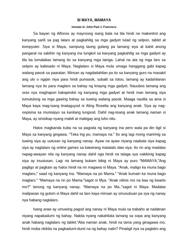SI MAYA MAMAYA, Maikling Kwento | PDF