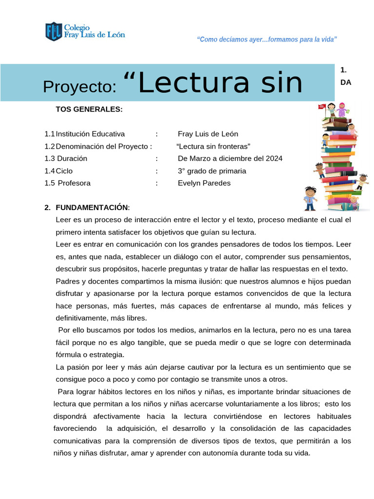 Proyecto Plan lector 3° primaria 2024 | PDF | Aprendizaje