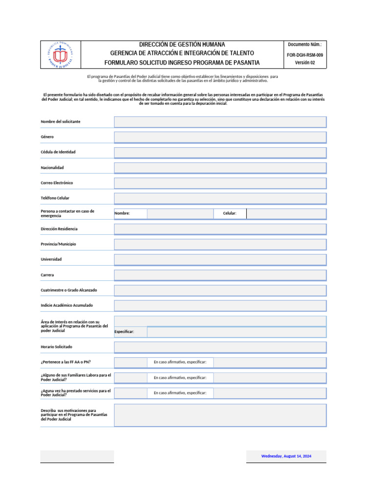 Formulario Aplicación Programa de Pasantía Del Poder Judicial-1 | PDF