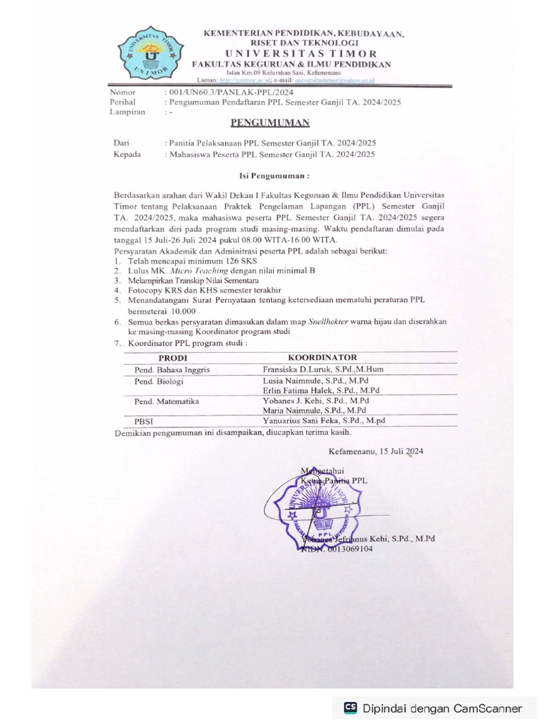 pengumuman PPL | PDF