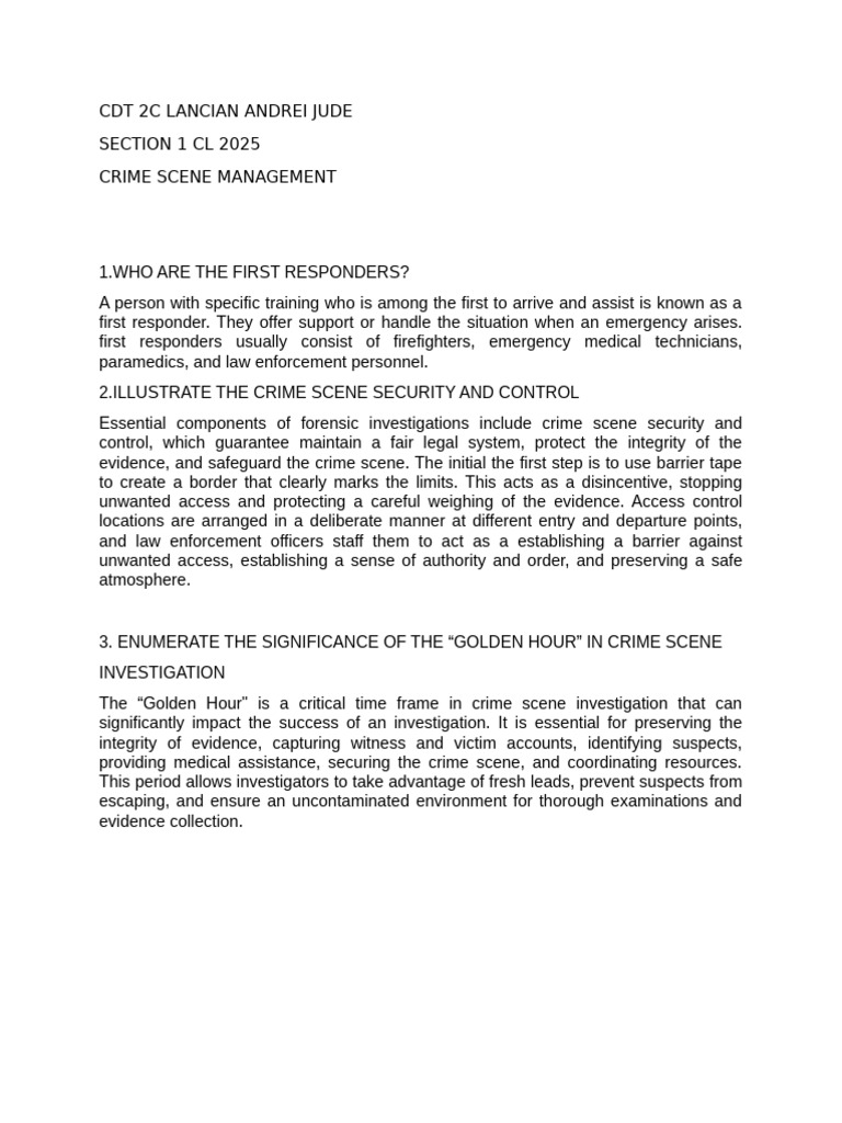 CDT 2c Lancian Ajl - Sec1 Wk2 | PDF | Crime Scene | Public Safety