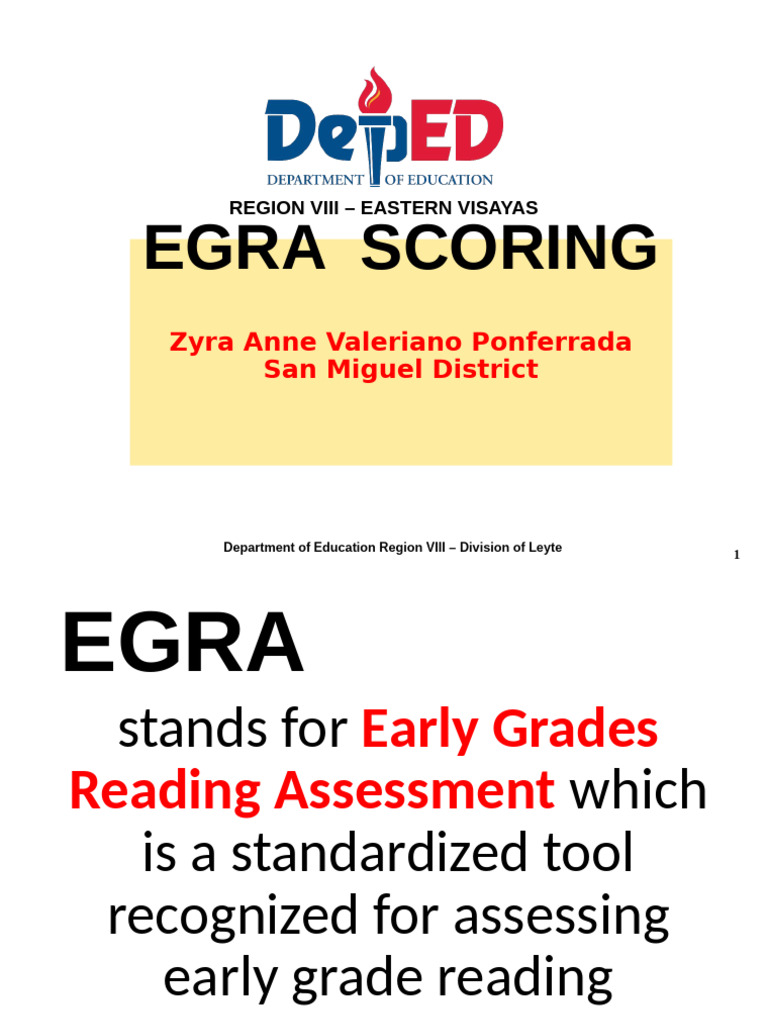 Final PPTX EGRA Scoring | PDF | Reading Comprehension | Learning Methods