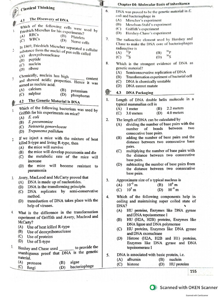 4.molecular Basis of Inheritance (MCQ-New) | PDF