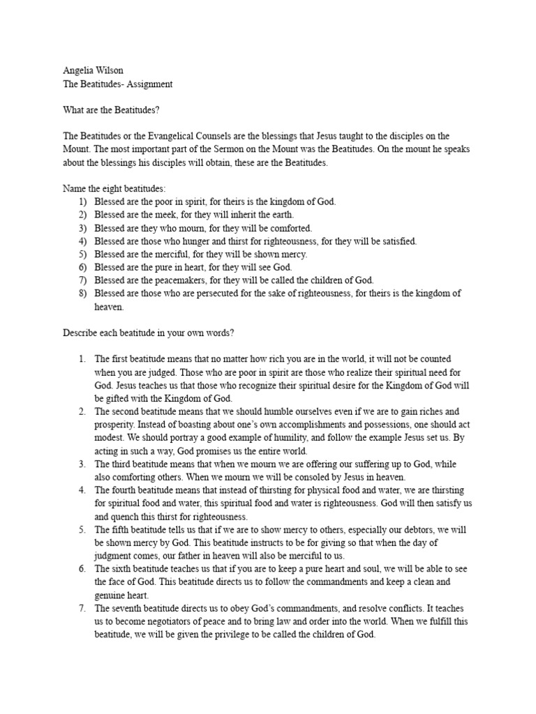 The Beatitudes- Assignment | PDF | Beatitudes | Religious Belief And ...