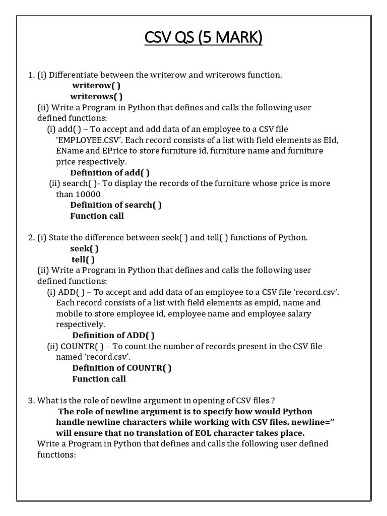 5 mark | PDF | Comma Separated Values | Computer File