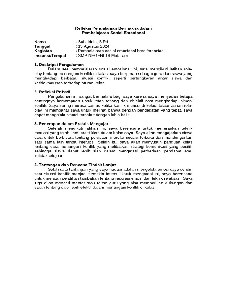 Refleksi Pengalaman Bermakna Dalam | PDF | Karier & Perkembangan