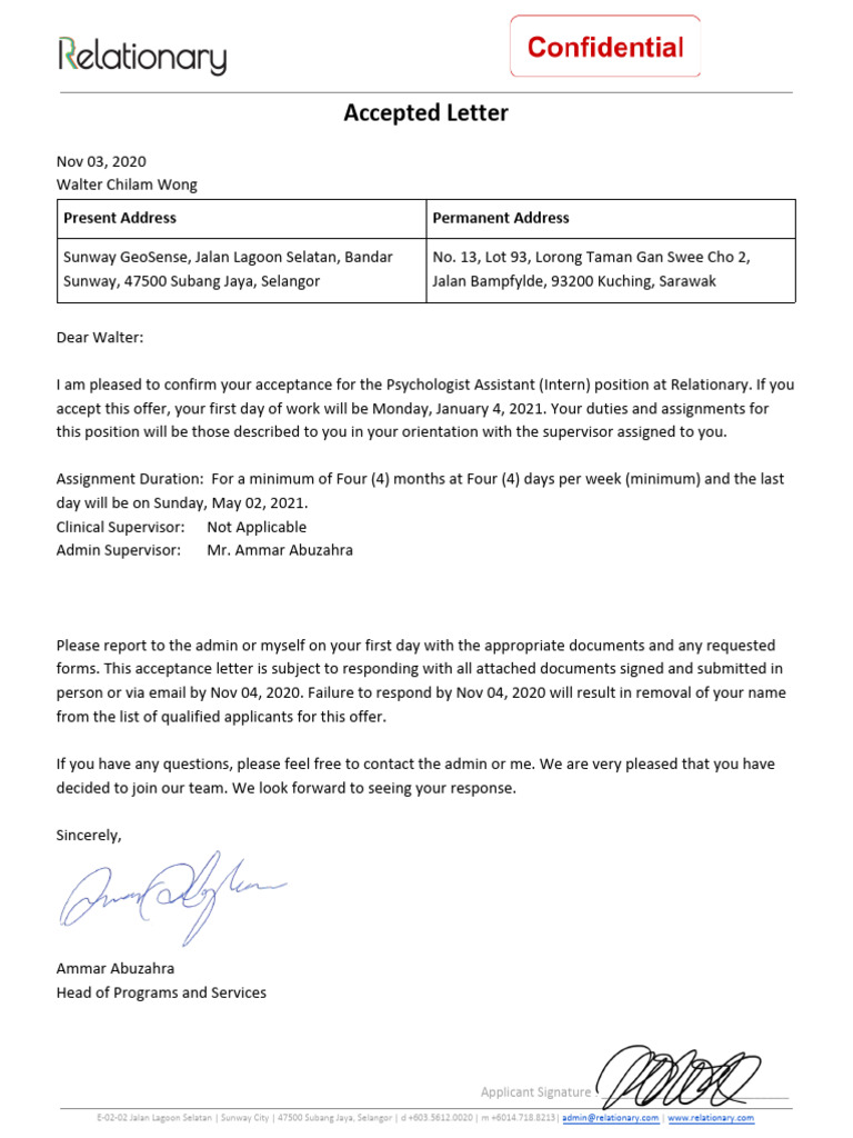 Acceptance Letter | PDF