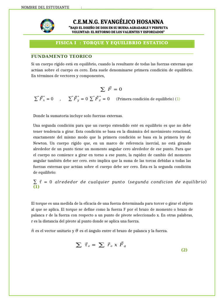 Equilibrio Estático y Torque en Física | PDF | Fuerza | Física Aplicada ...