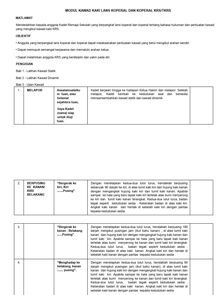 Modul Kawad Kaki Lans Koperal Dan Koperal KRS | PDF