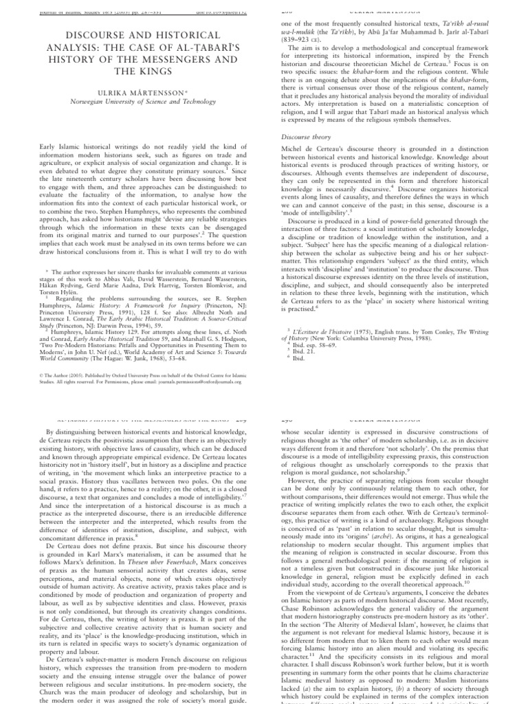 Martensson, Ulrika (2005) - Discourse and Historical Analysis - The Case of Al-Tabari's History ...
