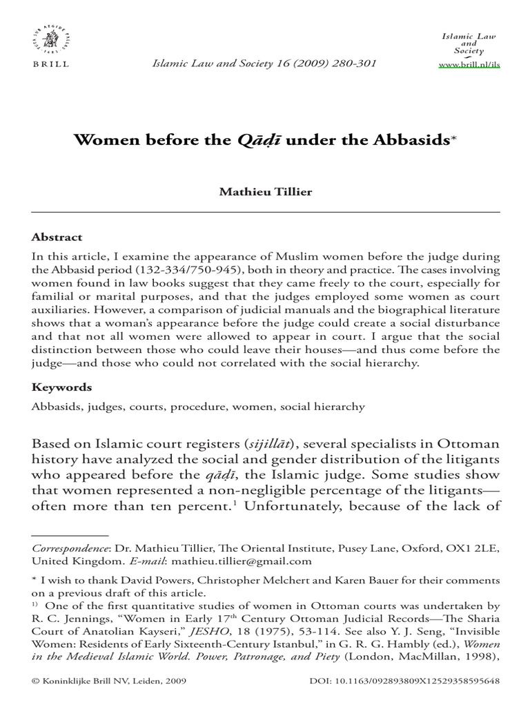 Tillier, Mathieu (2009) - Women Before The Qadi Under The Abbasids ...