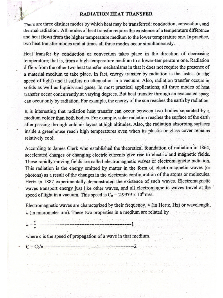 Radiation Heat Transfer Note | PDF