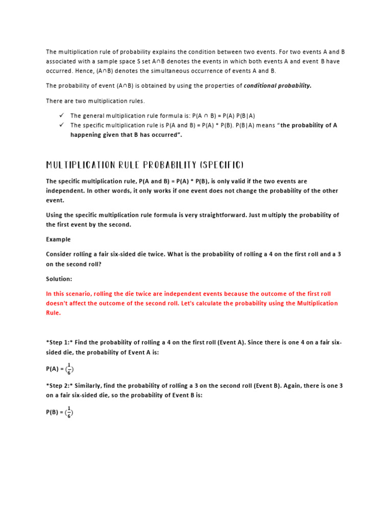 The Multiplication Rule of Probability Explains The Condition Between ...