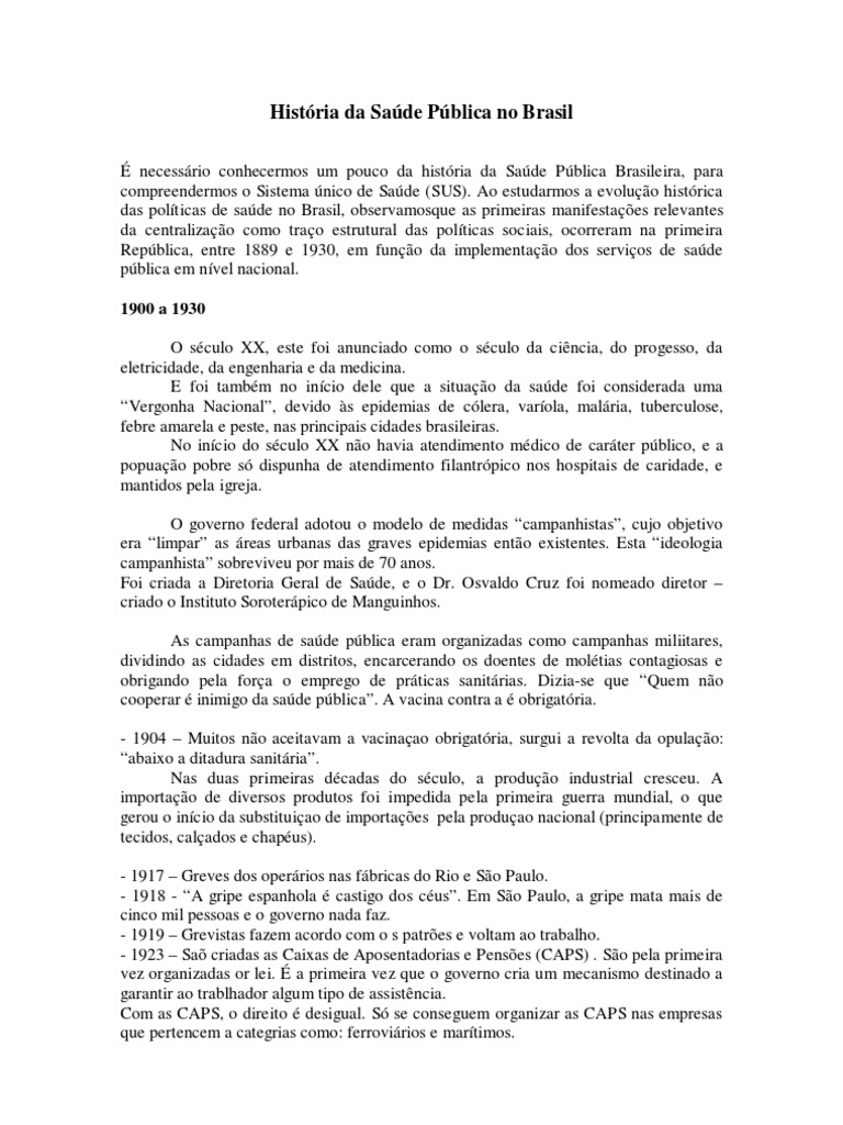 Historia Da Saude Publica No Brasil | PDF | Saúde pública | Sistema de ... Historia Da Saude Publica No Brasil | PDF | Saúde pública | Sistema de ...