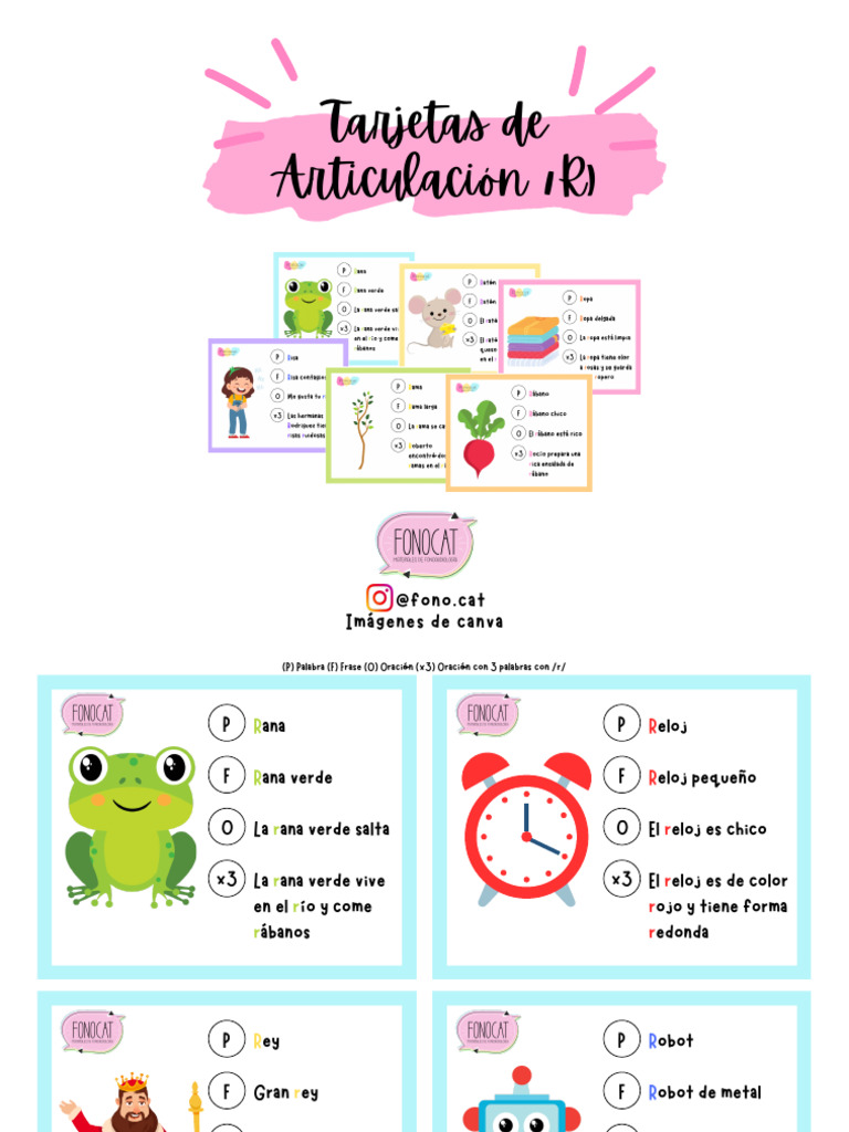 Tarjetas de Articulacion Fonema R - InICIAL | PDF