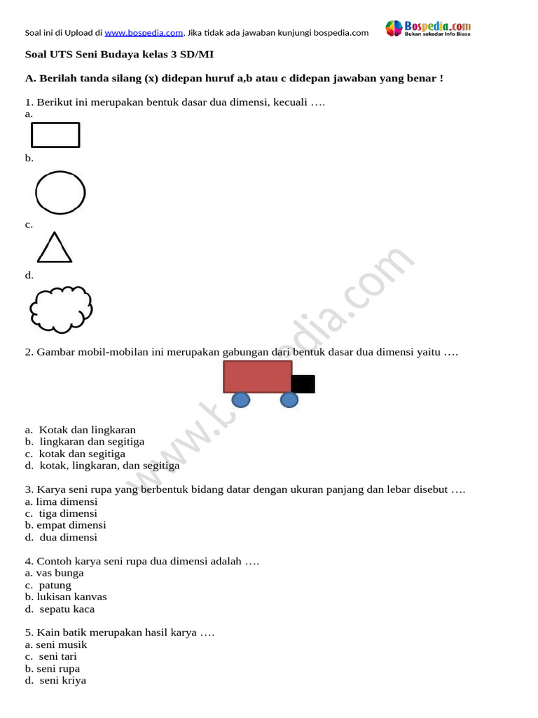 Soal UTS Seni Budaya Kelas 3 SD MI Dan Kunci Jawaban | PDF