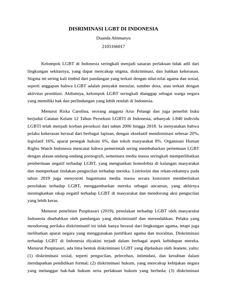 Disriminasi LGBT Di Indonesia - Duanda Abimanyu | PDF | Politik | Ilmu ...