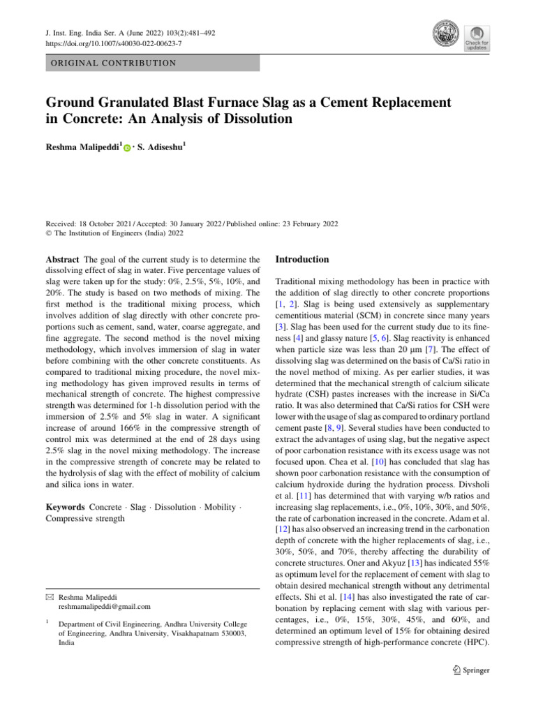 Ground Granulated Blast Furnace Slag As A Cement Replacement in ...