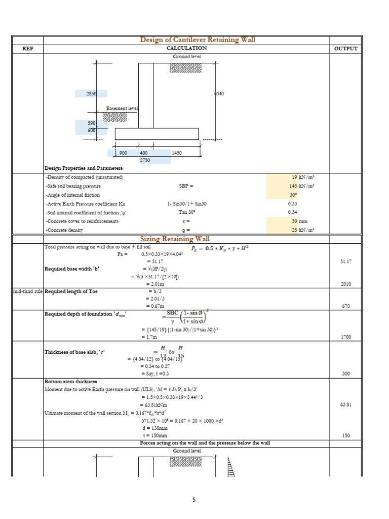 Retaining Wall Example1 | PDF | Structural Engineering | Materials