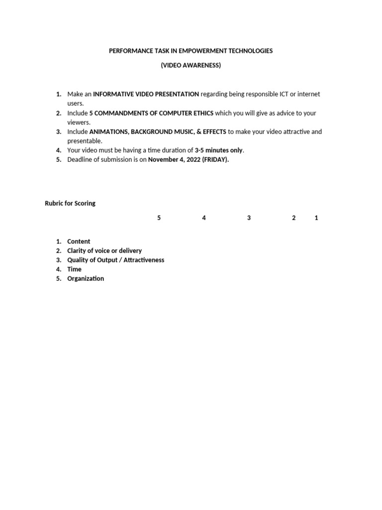 Performance Task in Empowerment Technologies | PDF