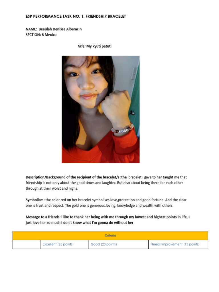 ESP 8 PT 1 - Friendship Bracelet Template | PDF | Cognition | Human ...