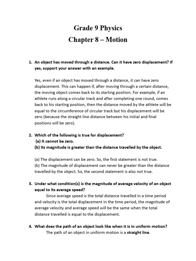 Class 9 Physics Motion Notes | PDF | Acceleration | Velocity