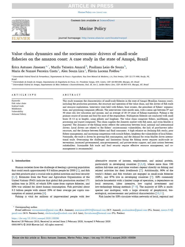2019 Artigo Value Chain Dynamics And The Socioeconomic Drivers Of Small Scale Pdf Market 